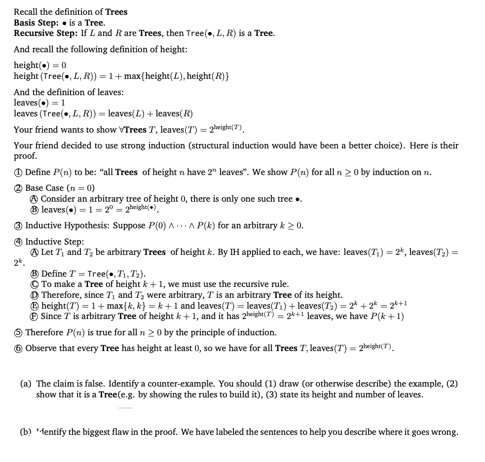 Recall the definition of Trees Basis Step: • is a | Chegg.com