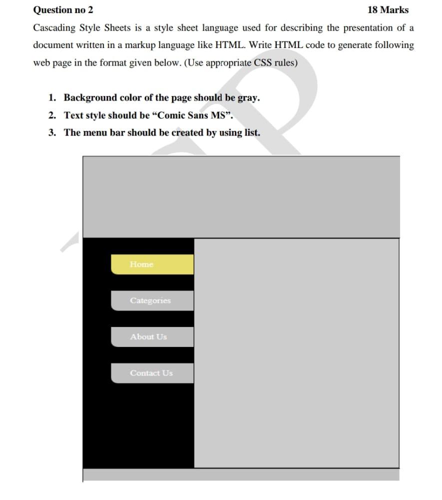 Solved Question no 2 18 Marks Cascading Style Sheets is a | Chegg.com