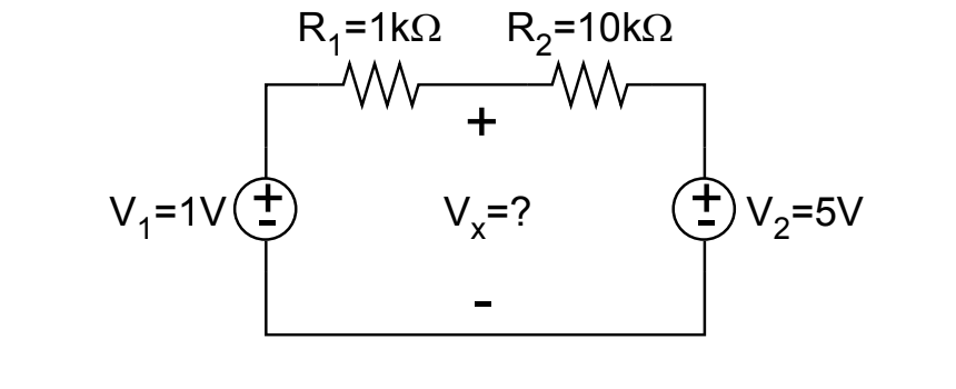 Solved R =1k2 W Ry=10k 2 w + Vi=1V V:=? + Vz=5V | Chegg.com