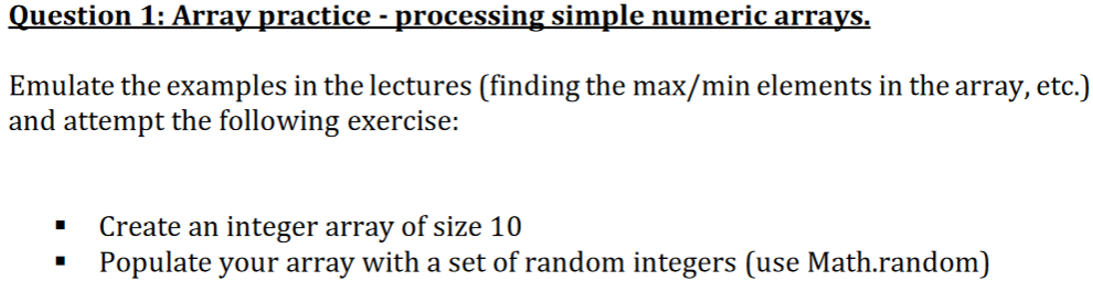 Solved Question 1: Array practice -processing simple numeric | Chegg.com