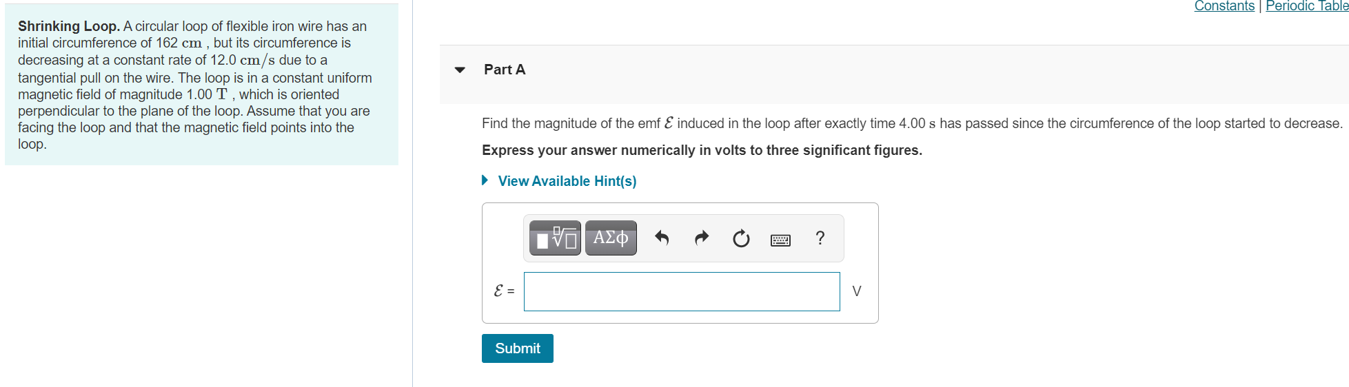 Solved Constants Periodic Table Part A Shrinking Loop. A | Chegg.com