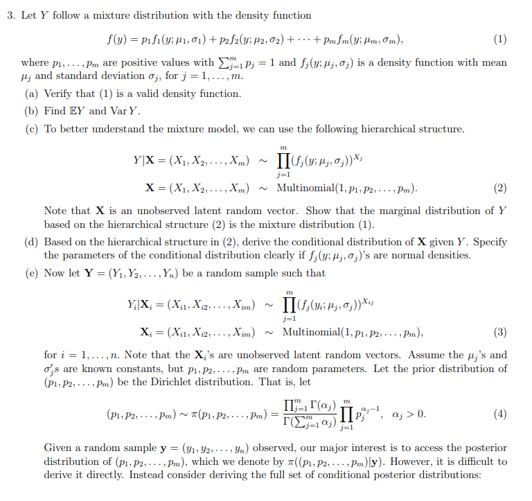 Solved 3. Let Y follow a mixture distribution with the | Chegg.com