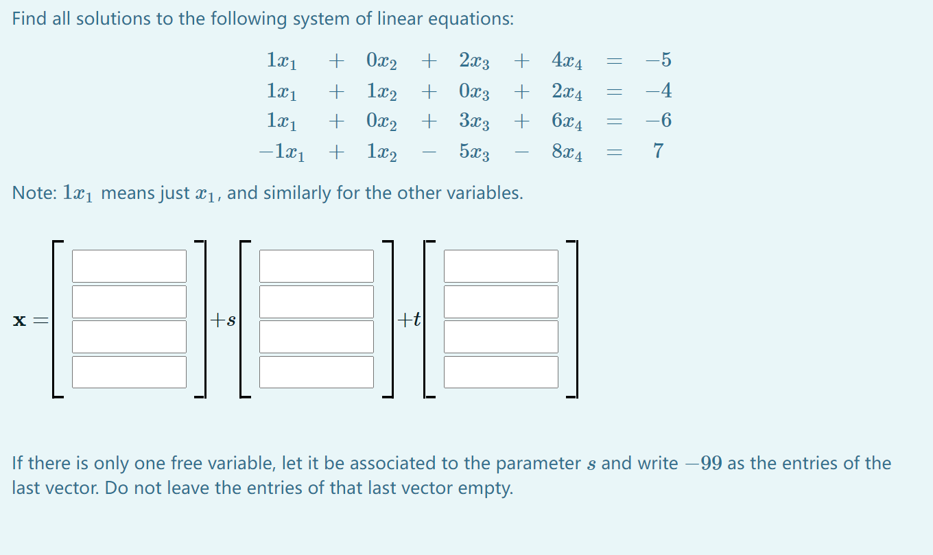 Solved Find all solutions to the following system of linear | Chegg.com