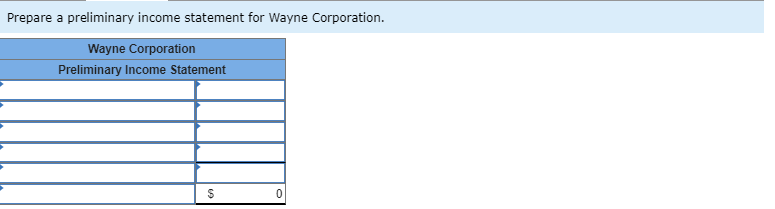 Solved Prepare a preliminary income statement for Wayne | Chegg.com