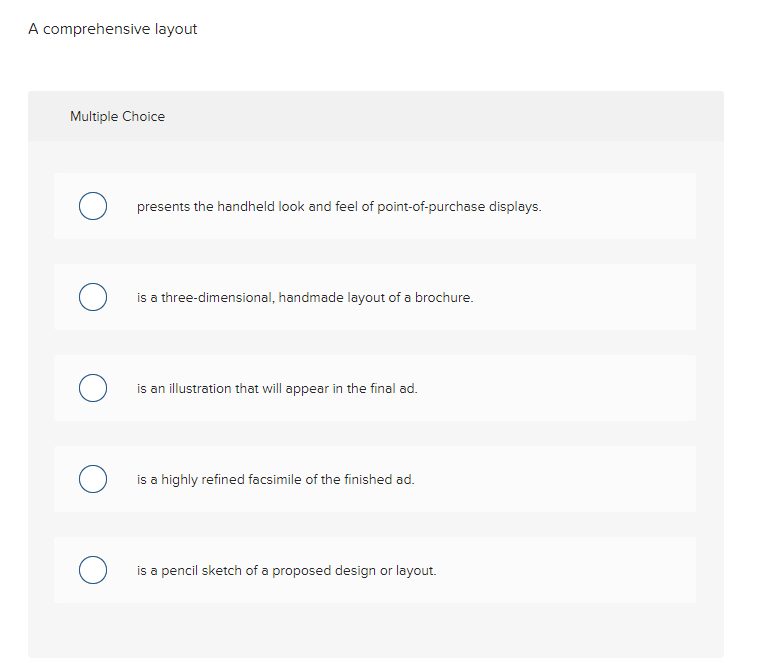 Solved A comprehensive layout Multiple Choice O presents the | Chegg.com