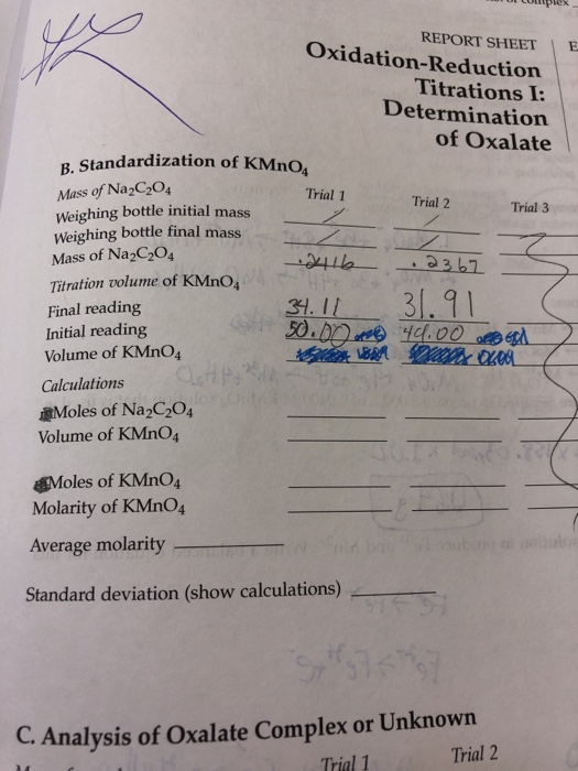 Solved REPORT SHEET E Oxidation-Reduction Titrations I | Chegg.com Solved REPORT SHEET E Oxidation-Reduction Titrations I | Chegg.com