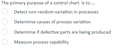 Solved The primary purpose of a control chart is to ... | Chegg.com