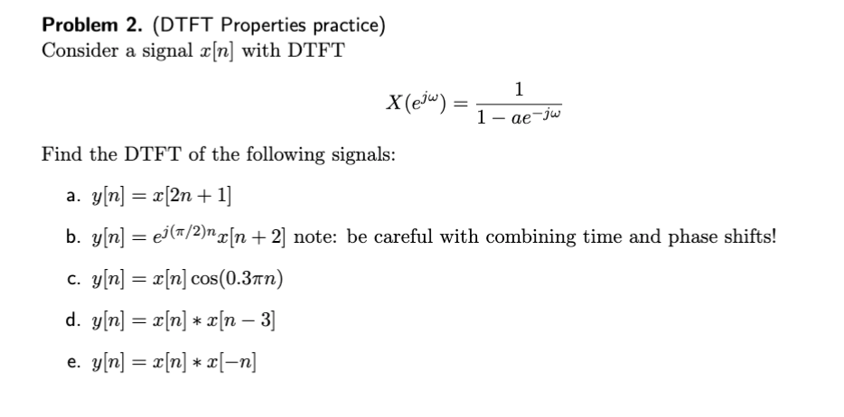 Solved Problem 2. (DTFT Properties practice) Consider a | Chegg.com