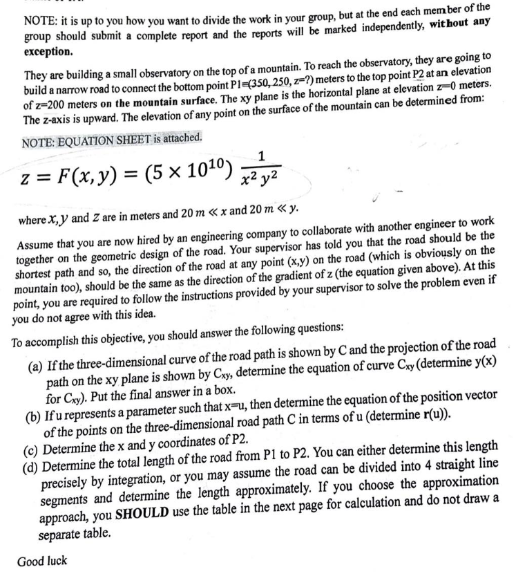 Solved NOTE: it is up to you how you want to divide the work | Chegg.com