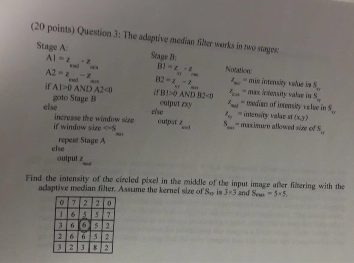 Solved (20 points) Question 3: The adaptive median filter | Chegg.com