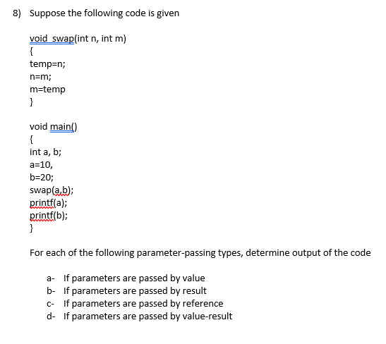 Solved 8 Suppose The Following Code Is Given Void Swapint 
