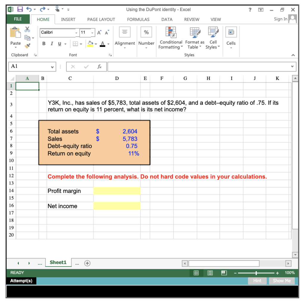 Solved XI Using the DuPont identity - Excel ? FILE HOME | Chegg.com