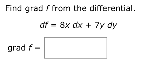 Solved Find the differential df from the gradient. grad f | Chegg.com