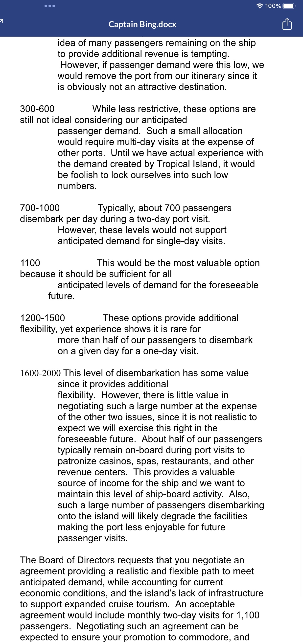 Captain Bing.docx ISLAND CRUISE CONFIDENTIAL ROLE | Chegg.com