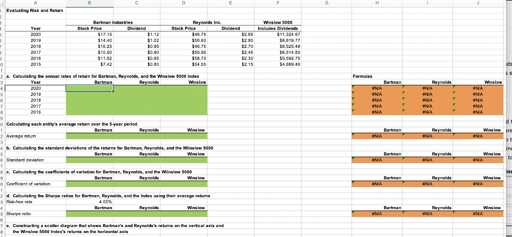 Excel Activity: Evaluating Risk and Return Bartman | Chegg.com