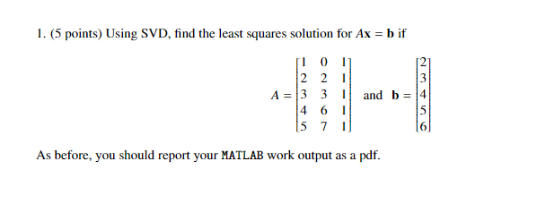 Solved 1. (5 points) Using SVD, find the least squares | Chegg.com