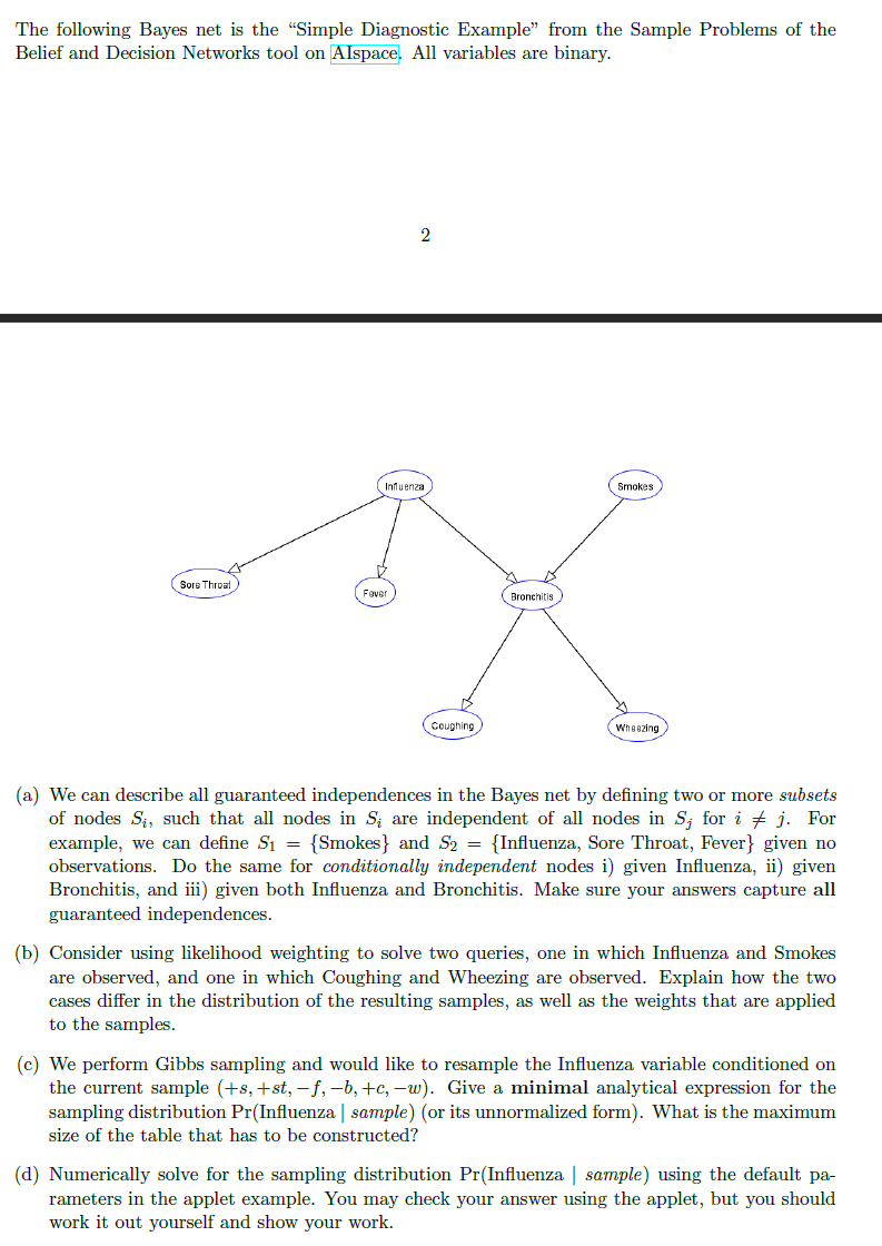The following Bayes net is the "Simple Diagnostic | Chegg.com