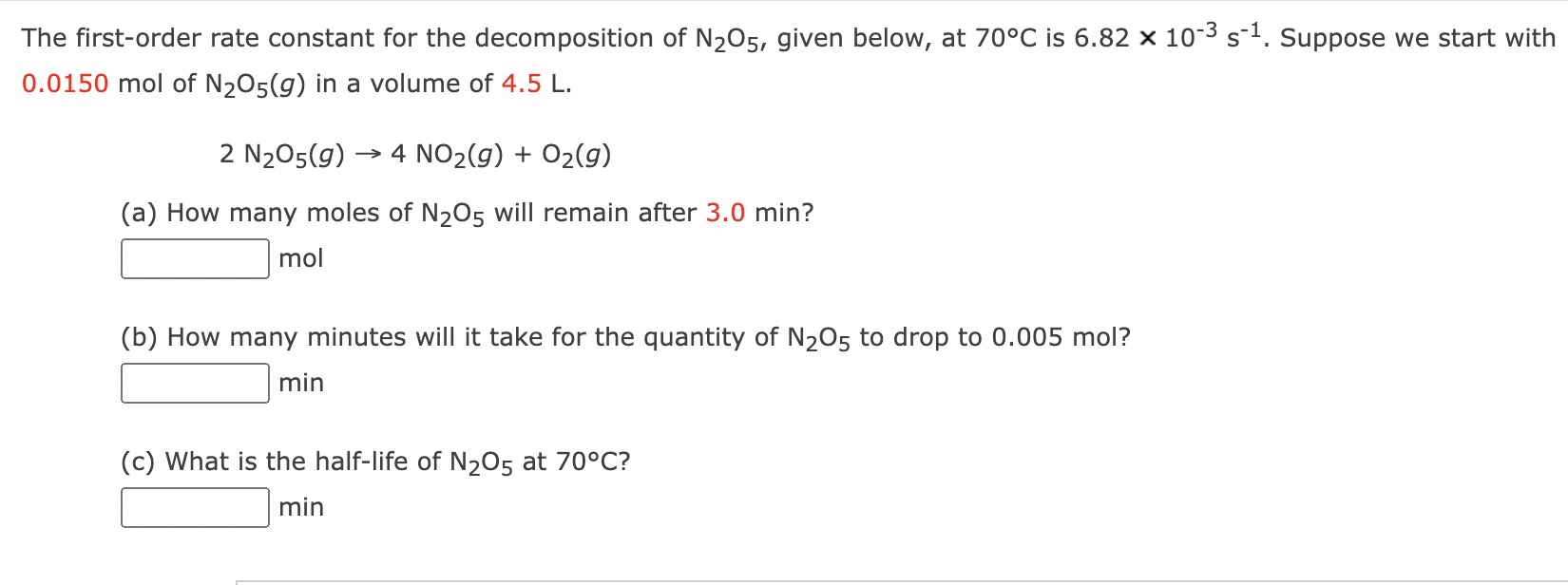 Solved The first-order rate constant for the decomposition | Chegg.com