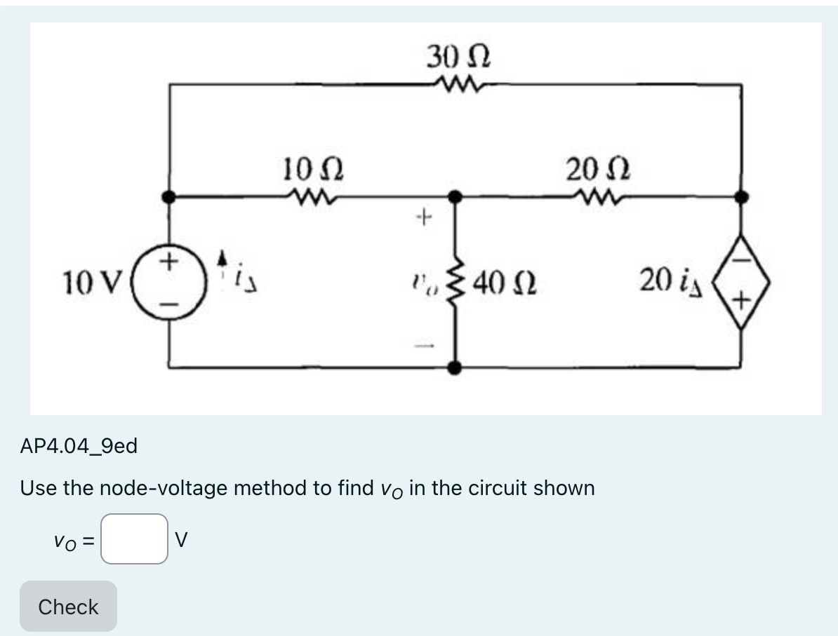 Solved AP4.04_9edUse the node-voltage method to find vO ﻿in | Chegg.com