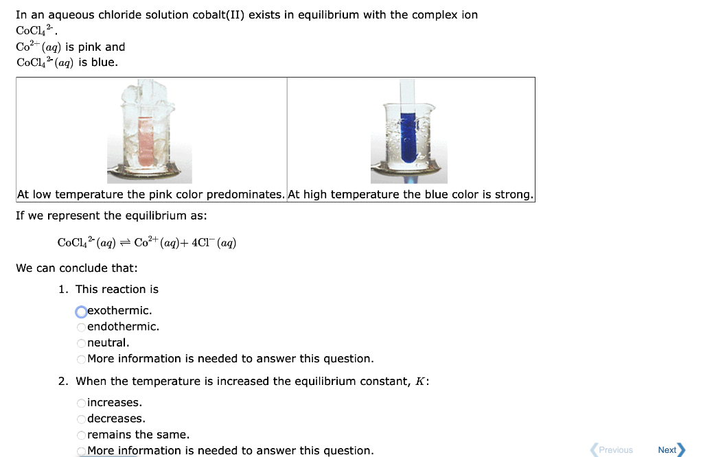 Solved In an aqueous chloride solution cobalt(II) exists in | Chegg.com