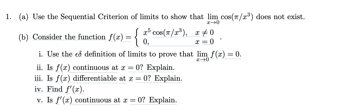 Solved 20 { 1. (a) Use the Sequential Criterion of limits to | Chegg.com