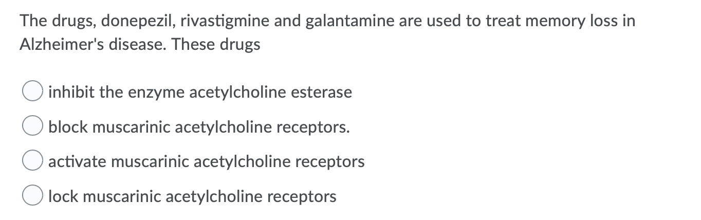 Solved The drugs, donepezil, rivastigmine and galantamine | Chegg.com
