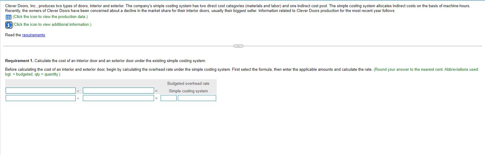 Solved Requirements 1. Calculate the cost of an interior | Chegg.com