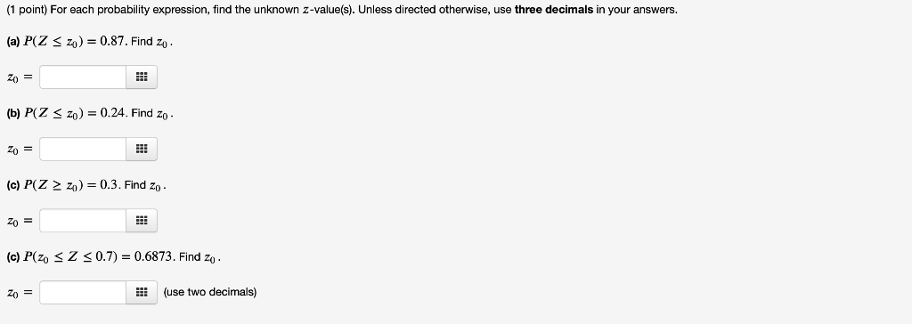 Solved (1 point) For each probability expression, find the | Chegg.com
