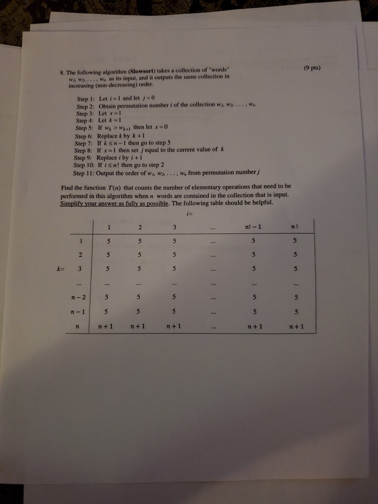 9 pts) 8. The following algorithm (Slowsort) takes a | Chegg.com