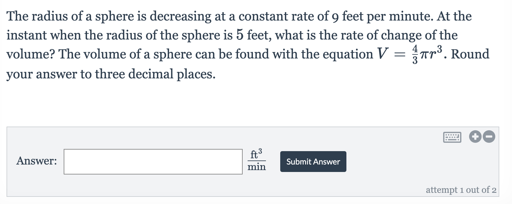 Solved The radius of a sphere is decreasing at a constant | Chegg.com