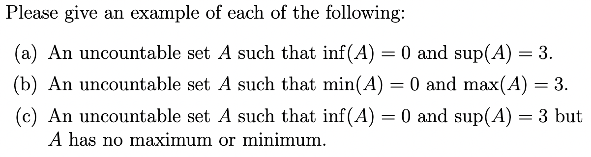 Solved Please give an example of each of the following: (a) | Chegg.com