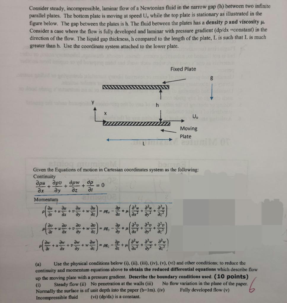Solved Consider steady, incompressible, laminar flow of a | Chegg.com