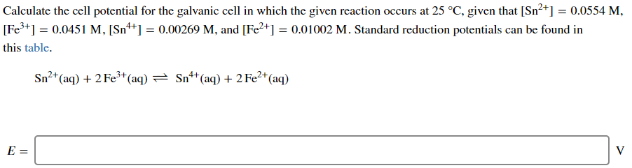 Solved Calculate the cell potential for the galvanic cell in | Chegg.com