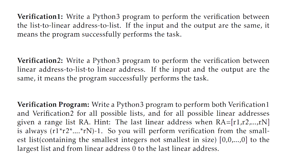 Verification1: Write a Python3 program to perform the | Chegg.com