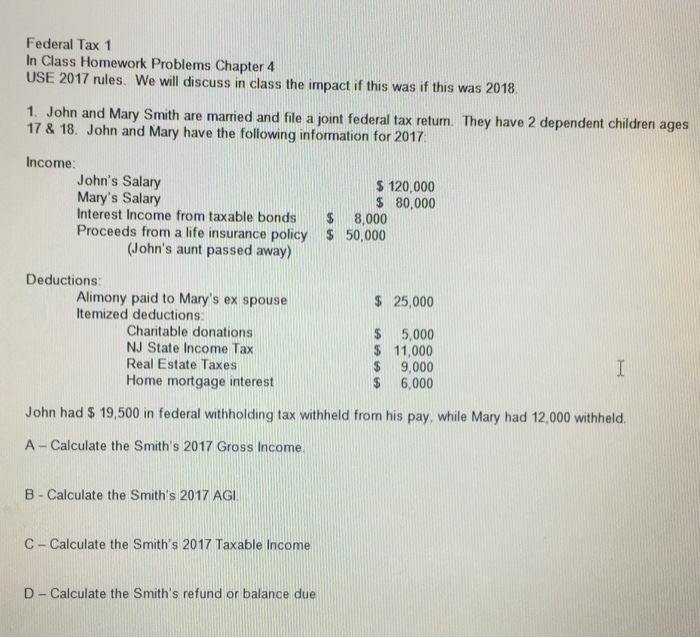 Solved Federal Tax 1 In Class Homework Problems Chapter 4 | Chegg.com