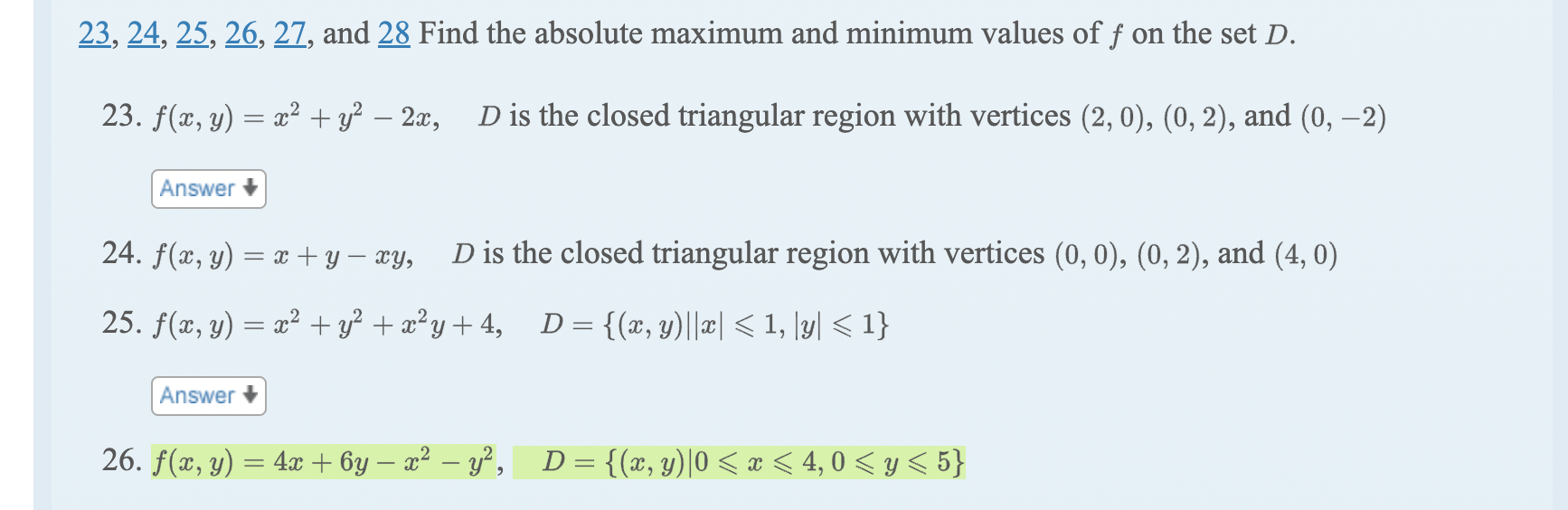 Solved 2,24,25,26,27, and 28 Find the absolute maximum and | Chegg.com