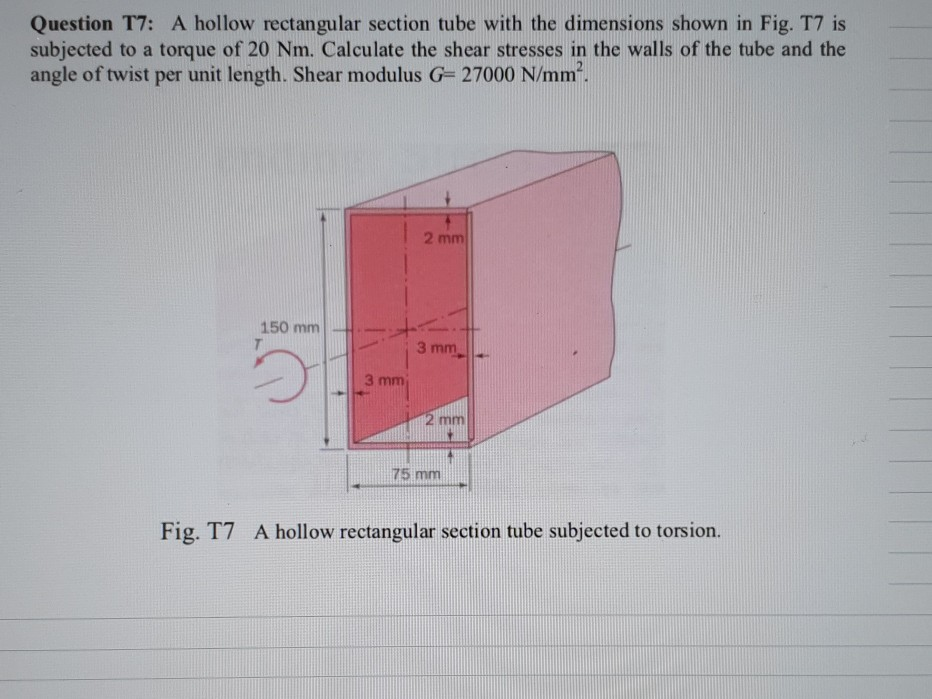 Solved Question T7: A hollow rectangular section tube with | Chegg.com