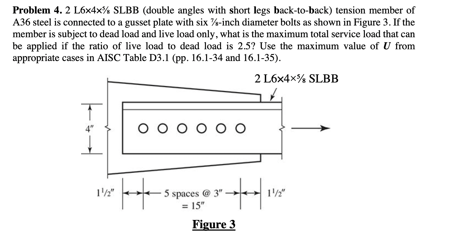 Solved Problem 4. 2 L6 ×4×5/8 SLBB (double angles with short | Chegg.com