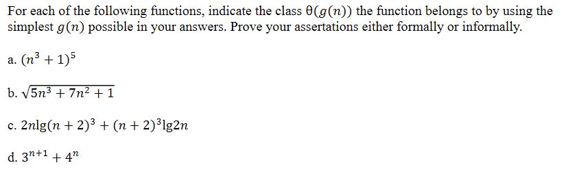 Solved For each of the following functions, indicate the | Chegg.com