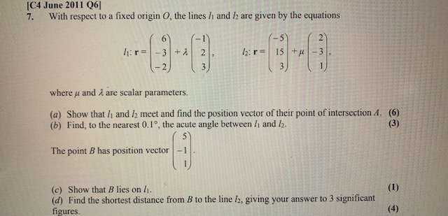 Solved 7. With respect to a fixed origin O, the lines l1 and | Chegg.com
