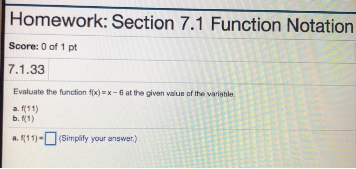Solved Homework: Section 7.1 Function Notation Score: 0 of 1 | Chegg.com