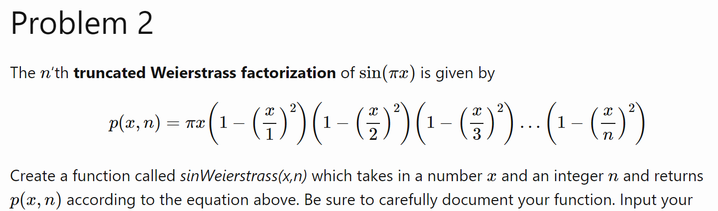 Solved Problem 2 The n'th truncated Weierstrass | Chegg.com