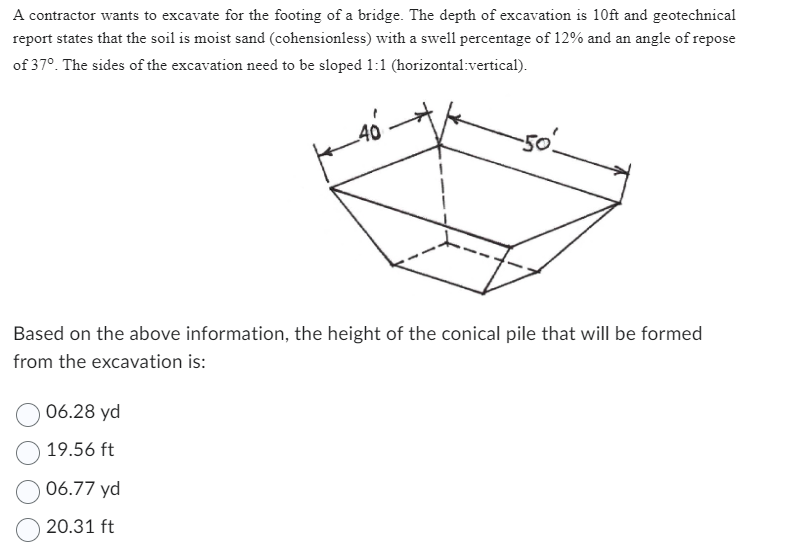 Solved A contractor wants to excavate for the footing of a | Chegg.com