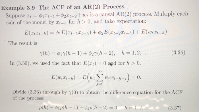 Solved 3.7 For the AR(2) series shown below, use the results | Chegg.com
