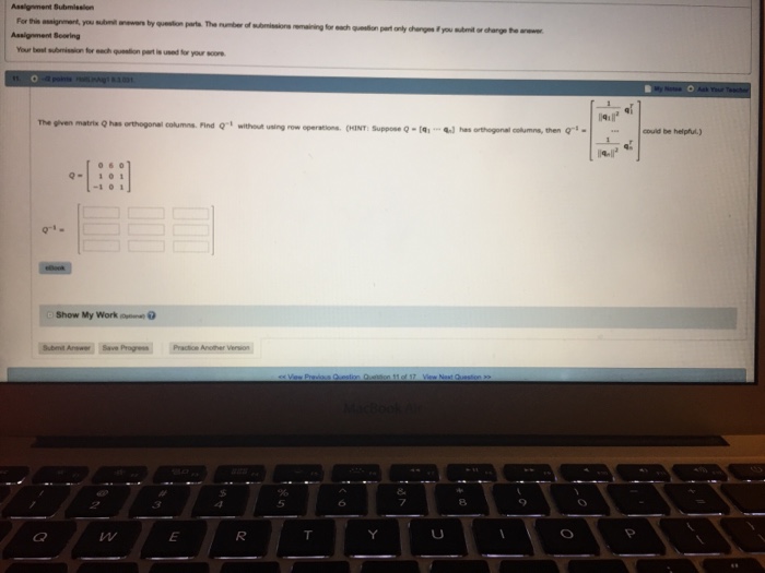 The given matrix Q has orthogonal columns. Find Q^-1 | Chegg.com