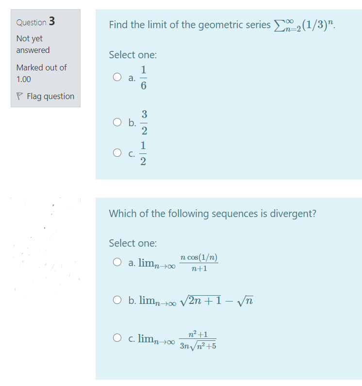 Solved Find the limit of the geometric series Σ2 (1/3)". | Chegg.com