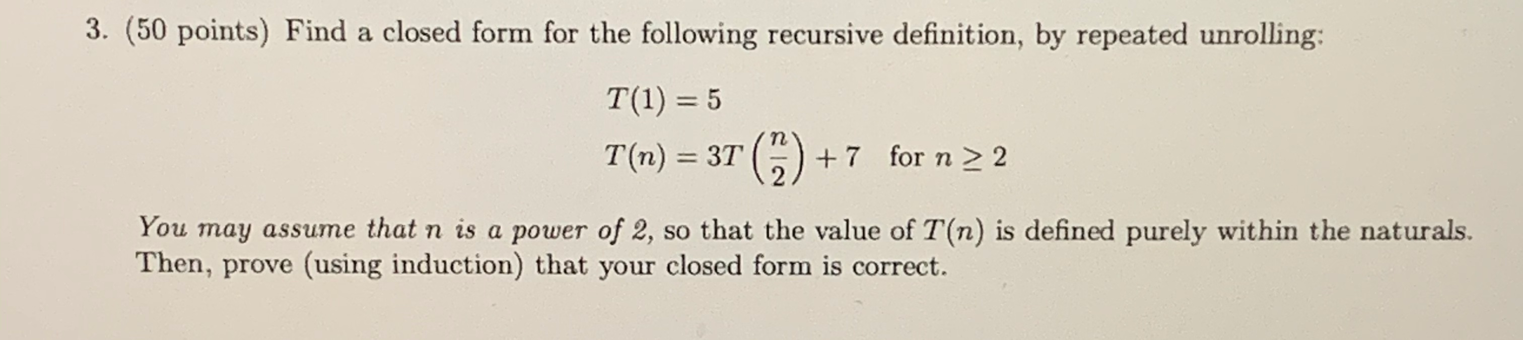 Solved 3. (50 points) Find a closed form for the following | Chegg.com