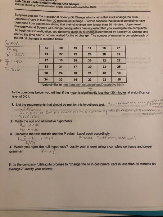 Solved Lab Ch.10-Inferential Statistics One Sample Critical | Chegg.com