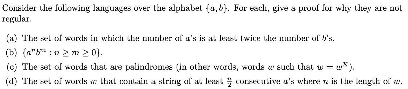Solved Consider the following languages over the alphabet | Chegg.com