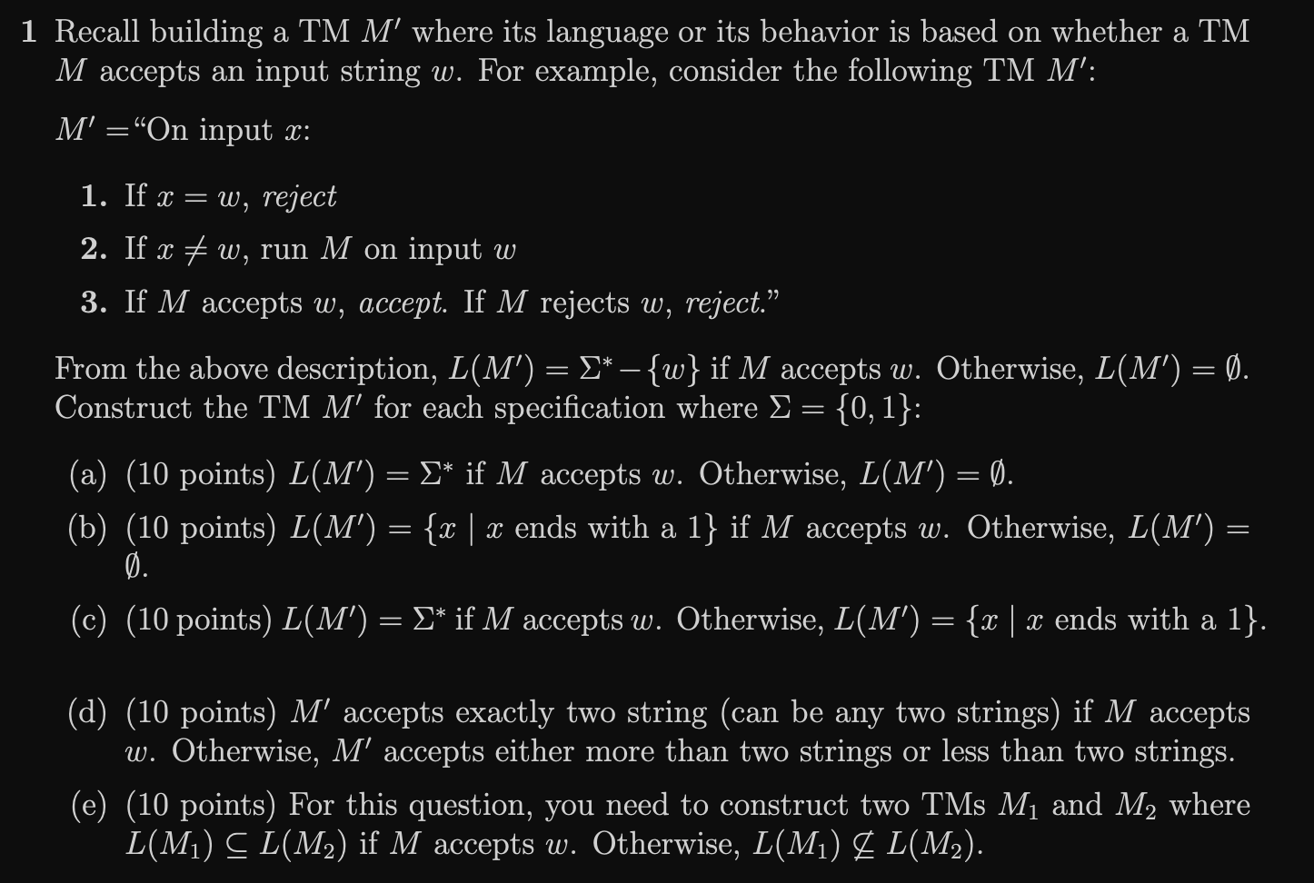 Solved 1 Recall building a TM M′ where its language or its | Chegg.com